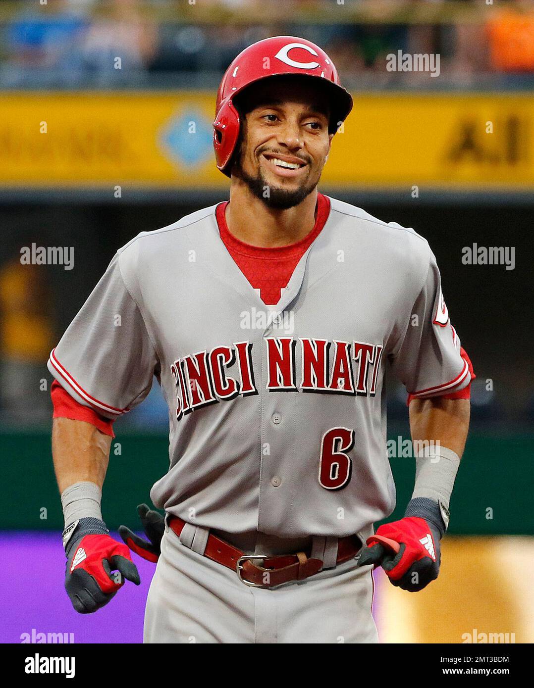 Cincinnati Reds' Billy Hamilton rounds third after hitting a three-run ...