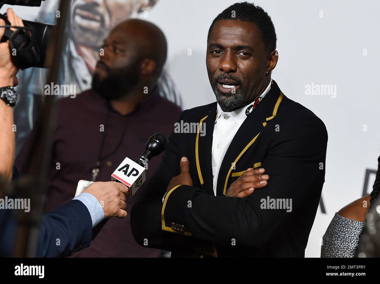 Actor Idris Elba speaks with an Associated Press video crew at a ...