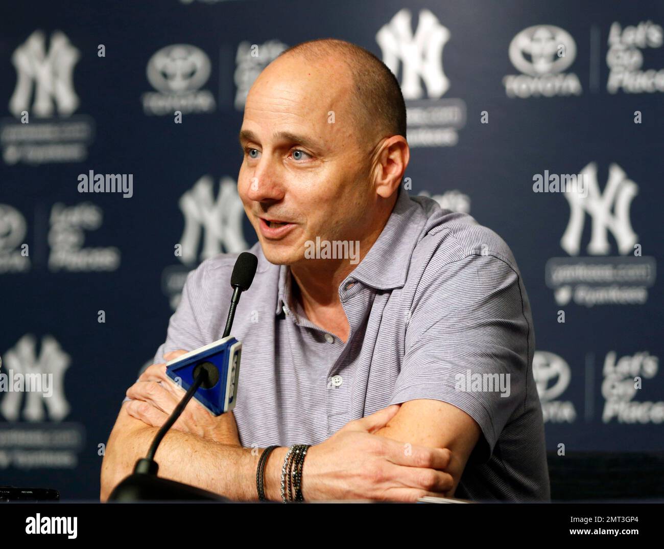 New York Yankees general manager Brian Cashman speaks to reporters ...