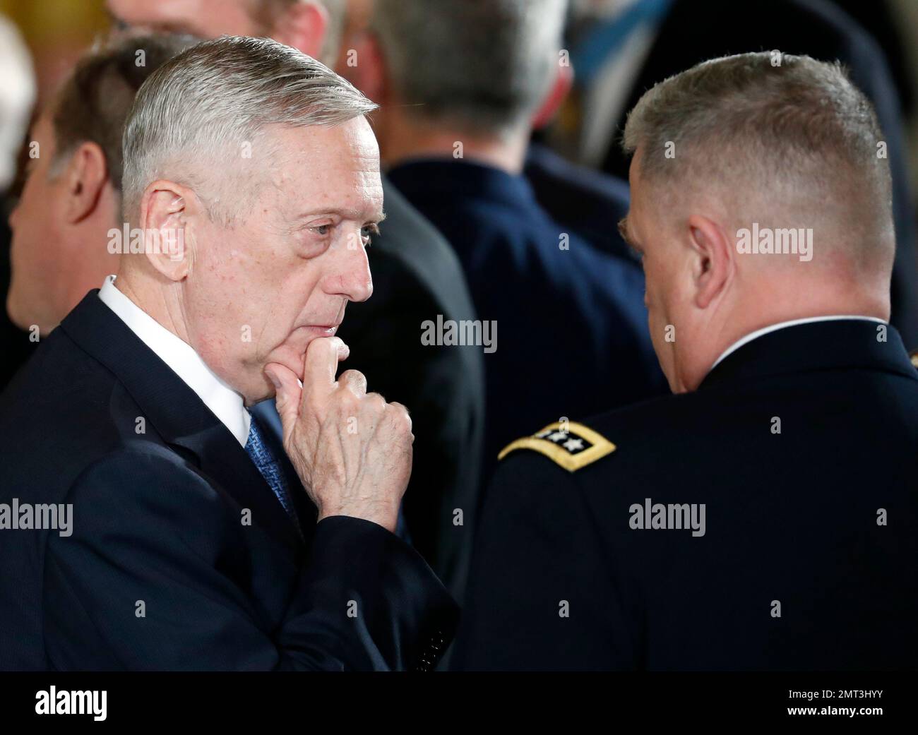 Defense Secretary Jim Mattis, left, talks with Chief of Staff of the ...