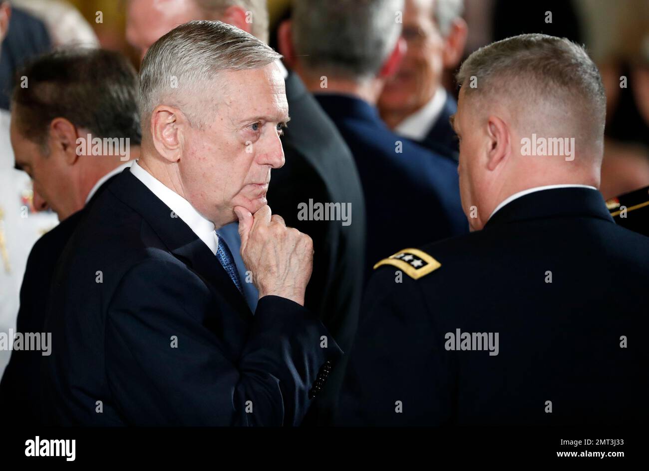 Defense Secretary Jim Mattis, left, talks with Chief of Staff of the ...