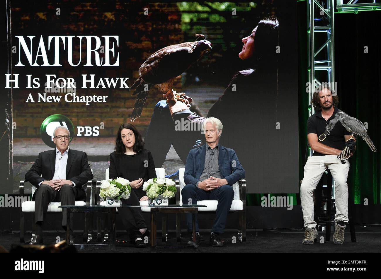 Fred Kaufman, from left, Helen Macdonald, Mike Birkhead and Stella the ...