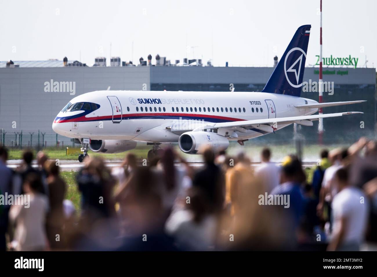 A Sukhoi Superjet 100 prepares to take off during the MAKS-2017 ...