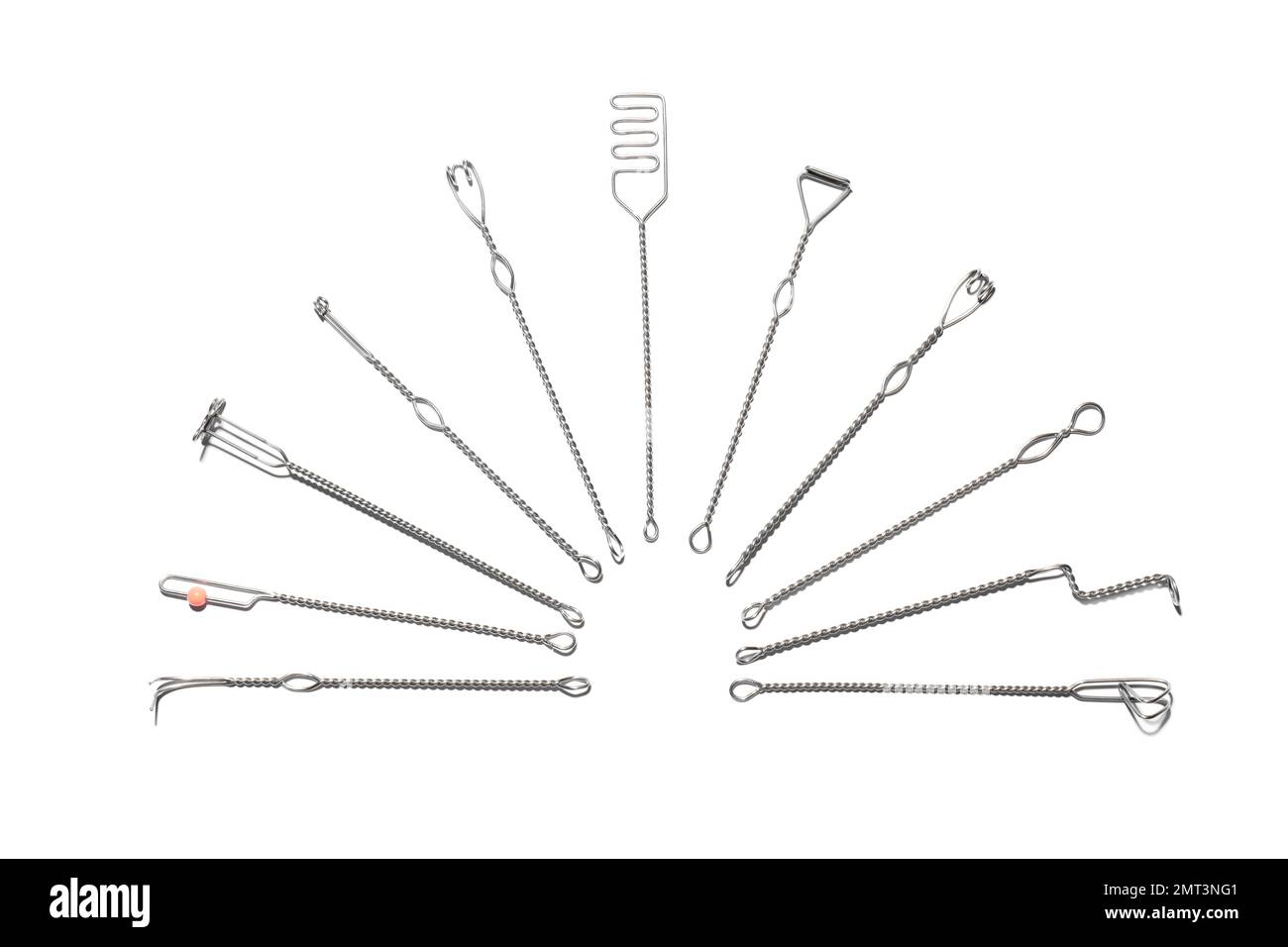 Set of logopedic probes on white background, top view. Speech therapist ...