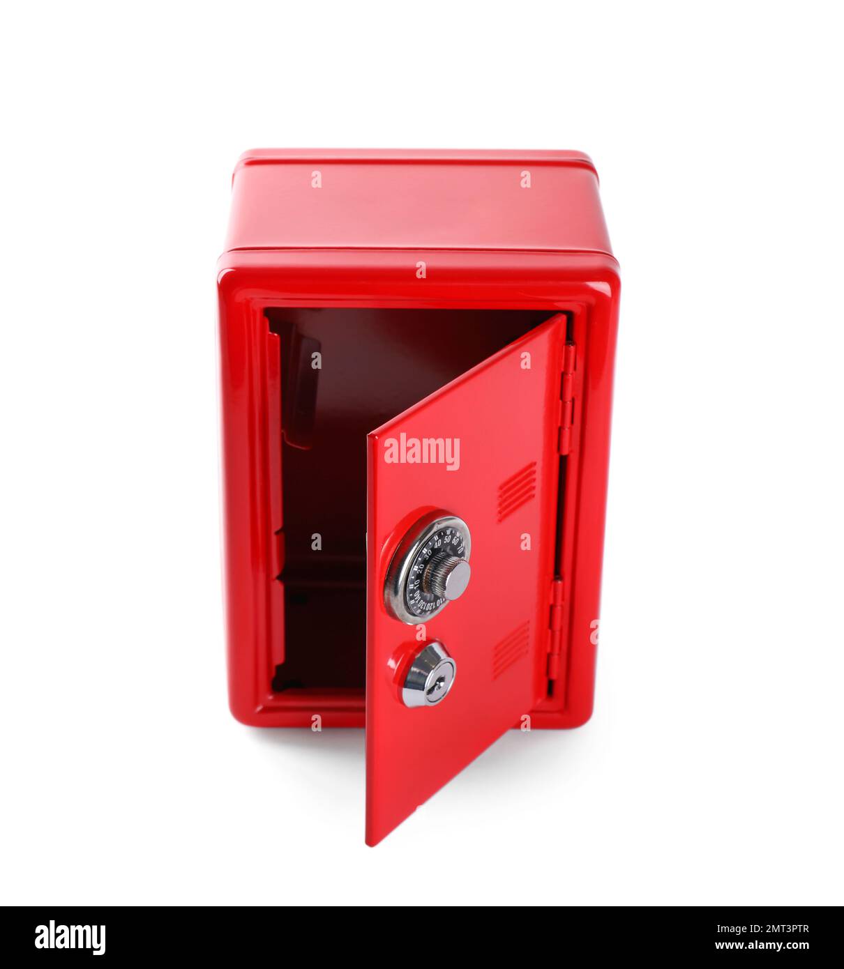 Open red steel safe isolated on white Stock Photo - Alamy