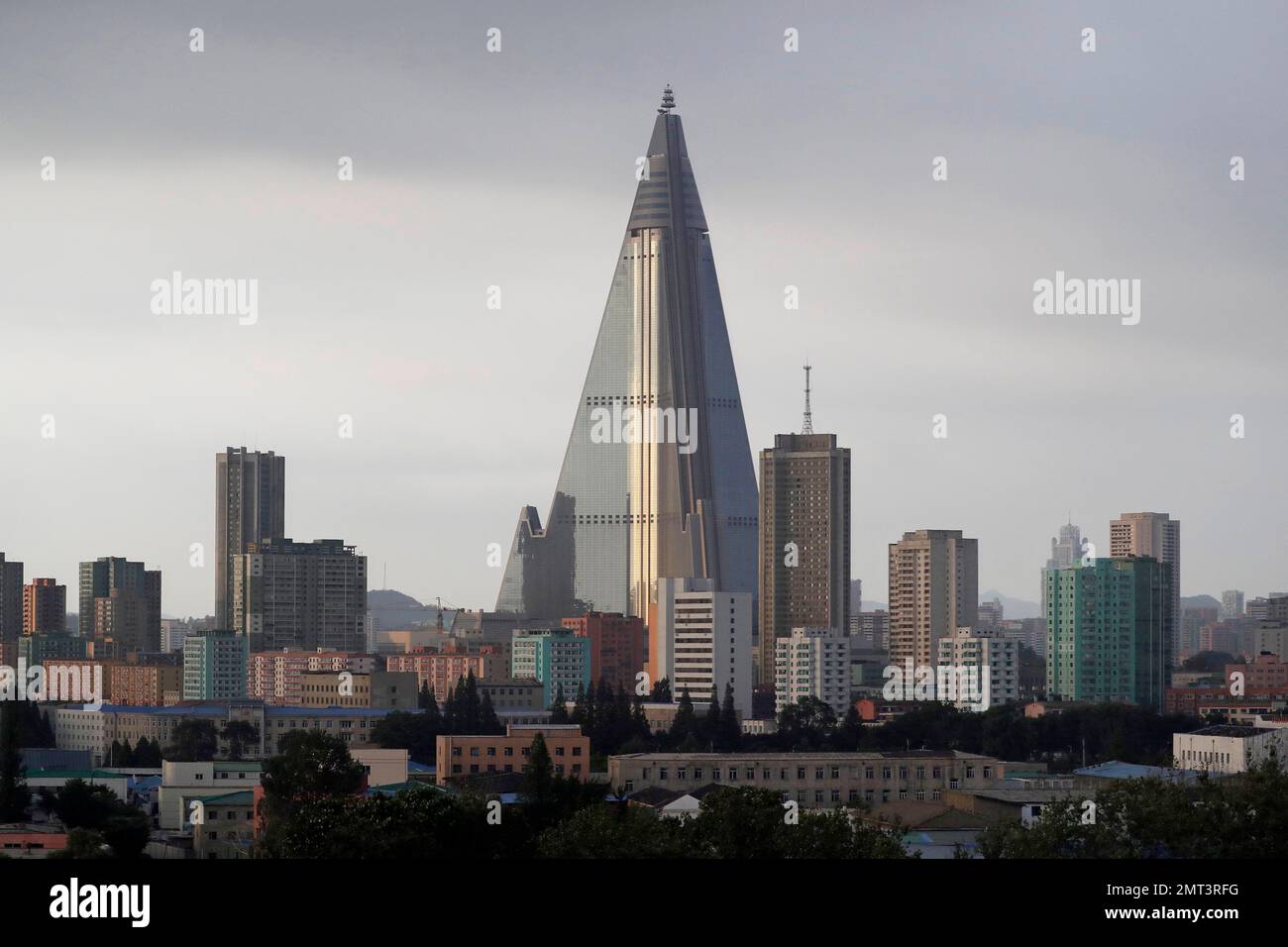 In this July 27, 2017, photo, the 105-story pyramid shaped Ryugyong ...