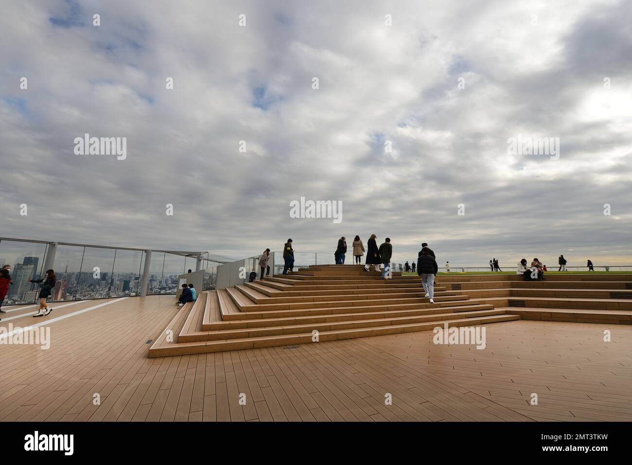 Tourist enjoying the views from the Shibuya Sky roof on top of the ...
