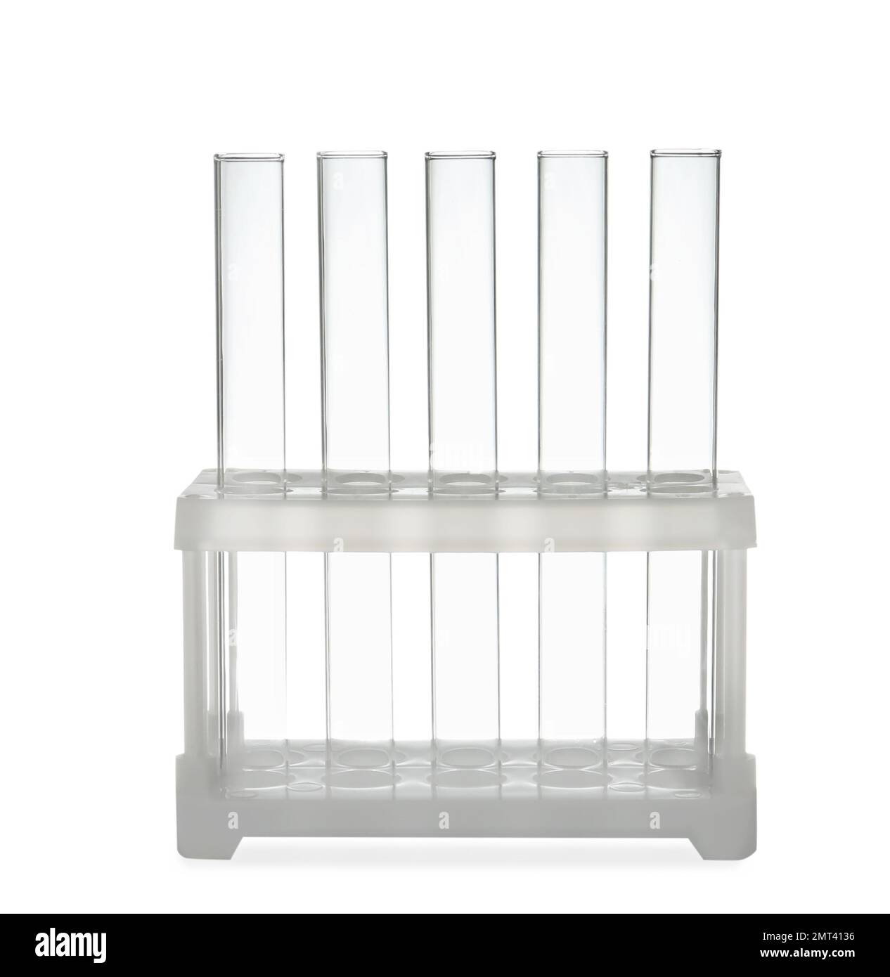Empty test tubes in rack isolated on white. Laboratory glassware Stock ...