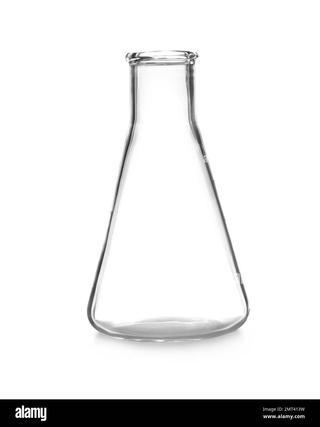 Empty flask isolated on white. Laboratory glassware Stock Photo - Alamy