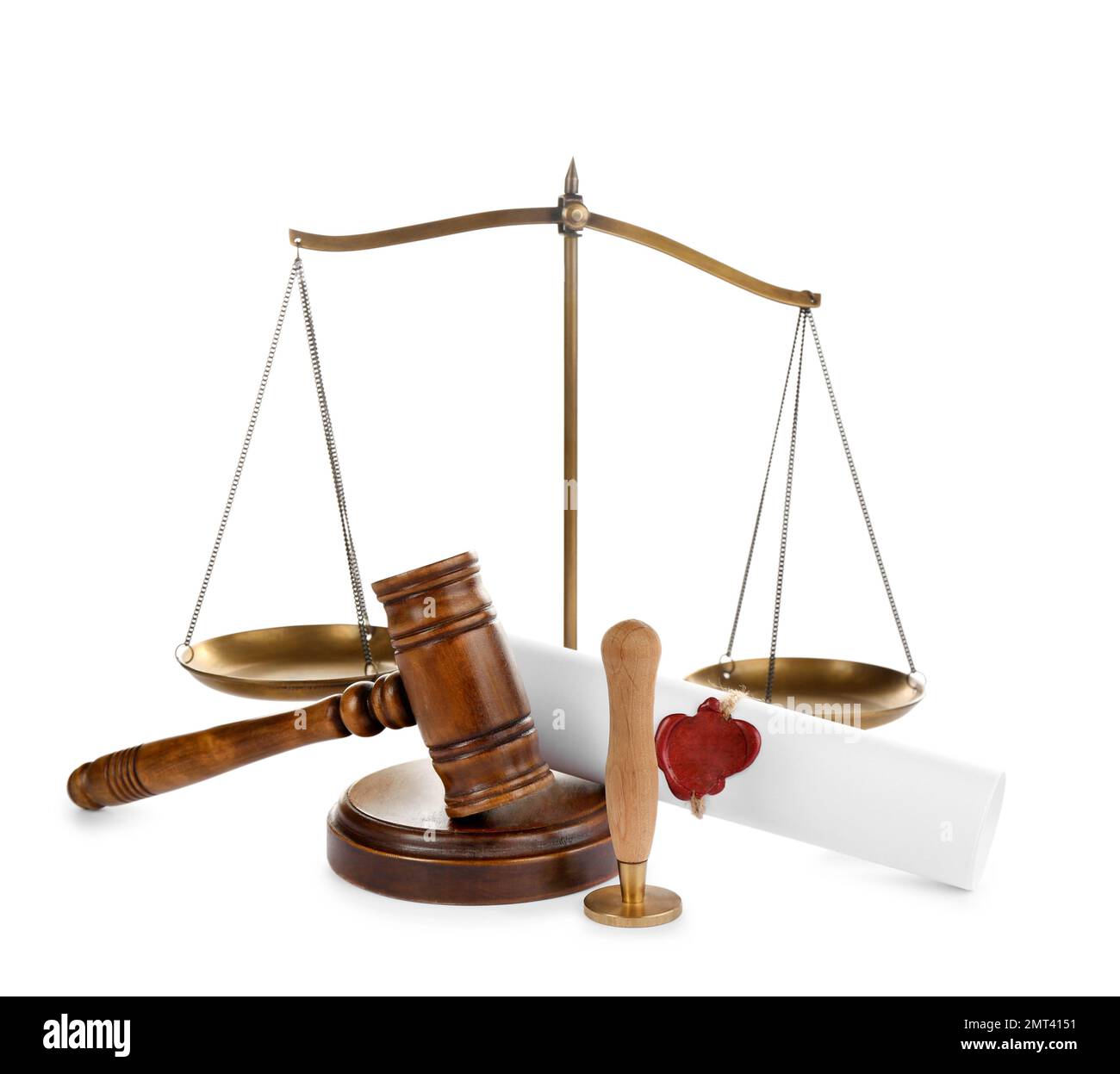 Different notary tools and document isolated on white Stock Photo - Alamy