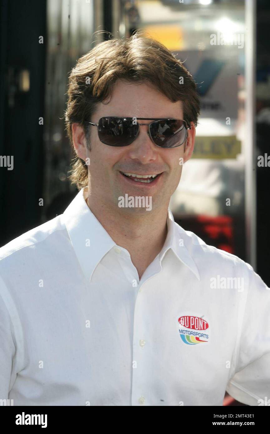 Jeff Gordon chats in the garage area prior to the running of the NASCAR ...
