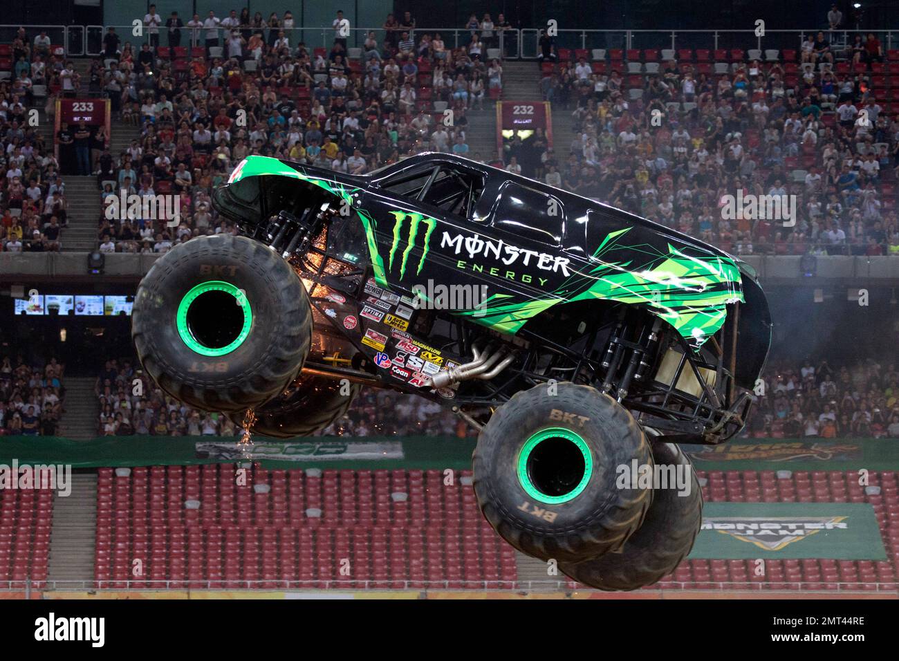 A Monster Jam truck performs during the first-ever monster truck event ...