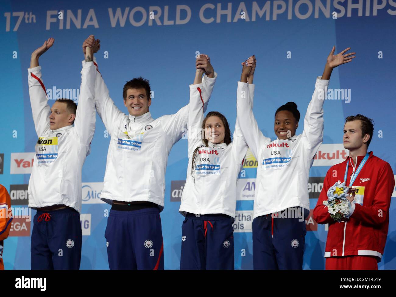 United States' gold medal winners Caeleb Remel Dressel, Adrian Nathan ...