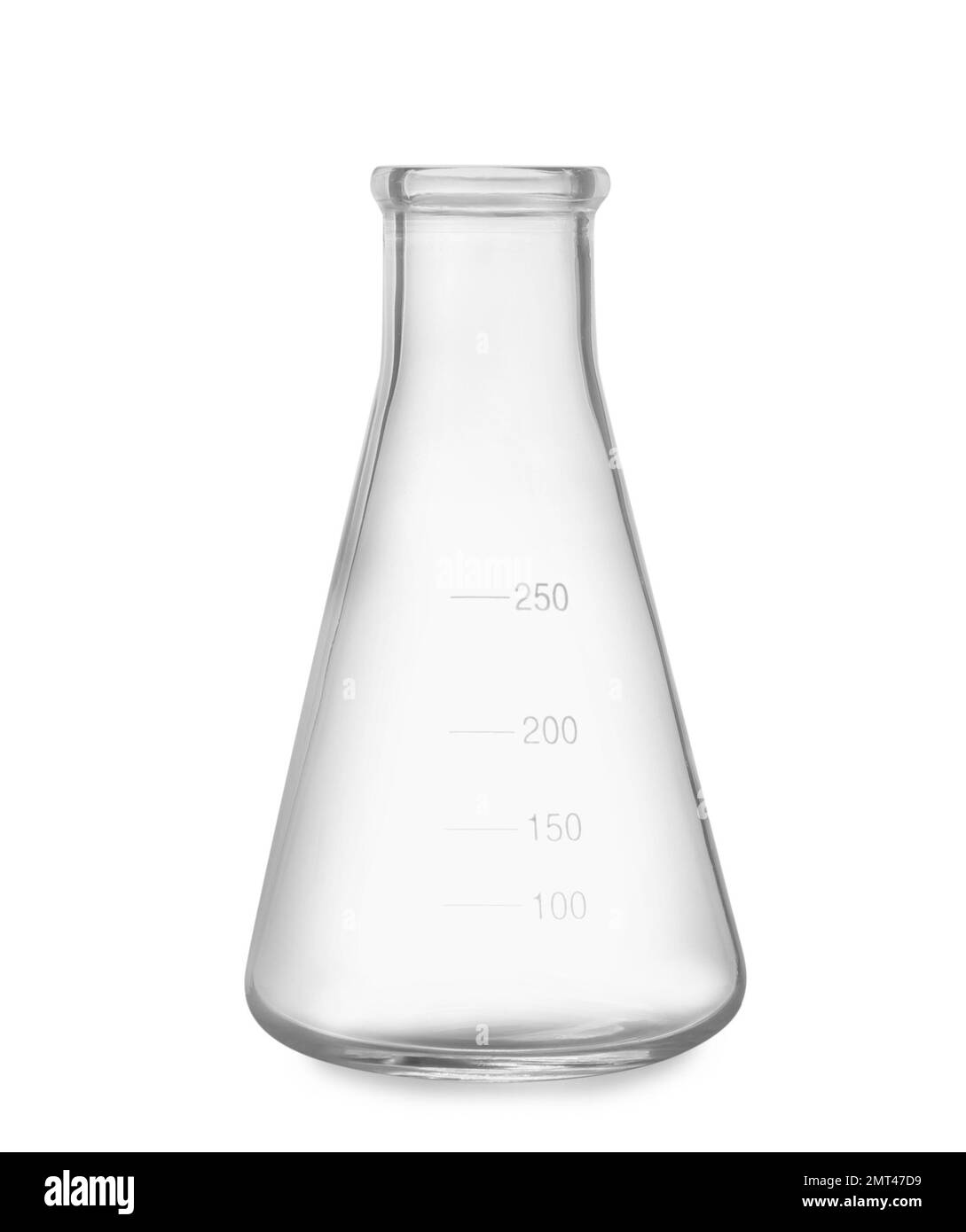 Empty conical flask isolated on white. Laboratory glassware Stock Photo ...