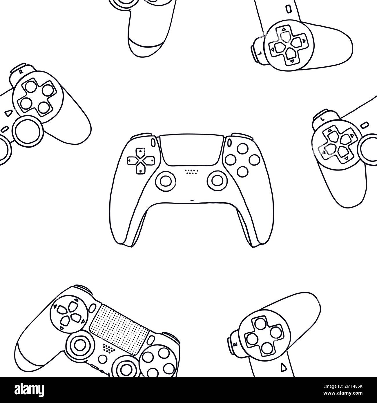 Seamless pattern of game controllers. Vector illustration in hand-drawn ...