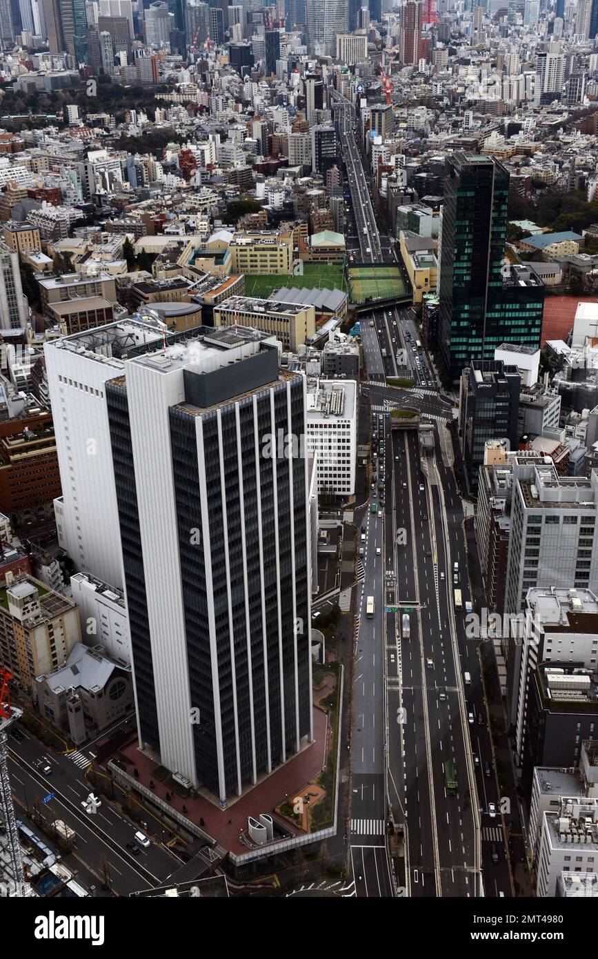Aerial view of the Shibuya cross tower in Shibuya, Tokyo, Japan Stock ...