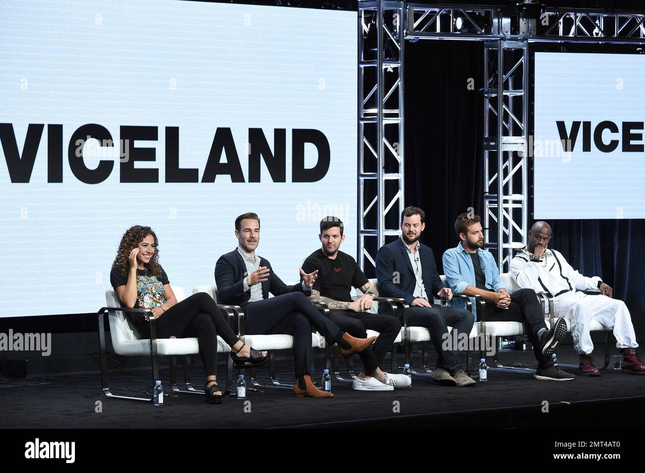 Dora Madison, from left, James Van Der Beek, Dillon Francis, H Michael ...