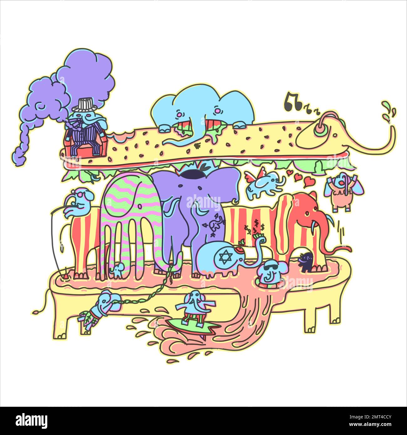 Elephants colorful vector illustration in cartoon style isolated on ...