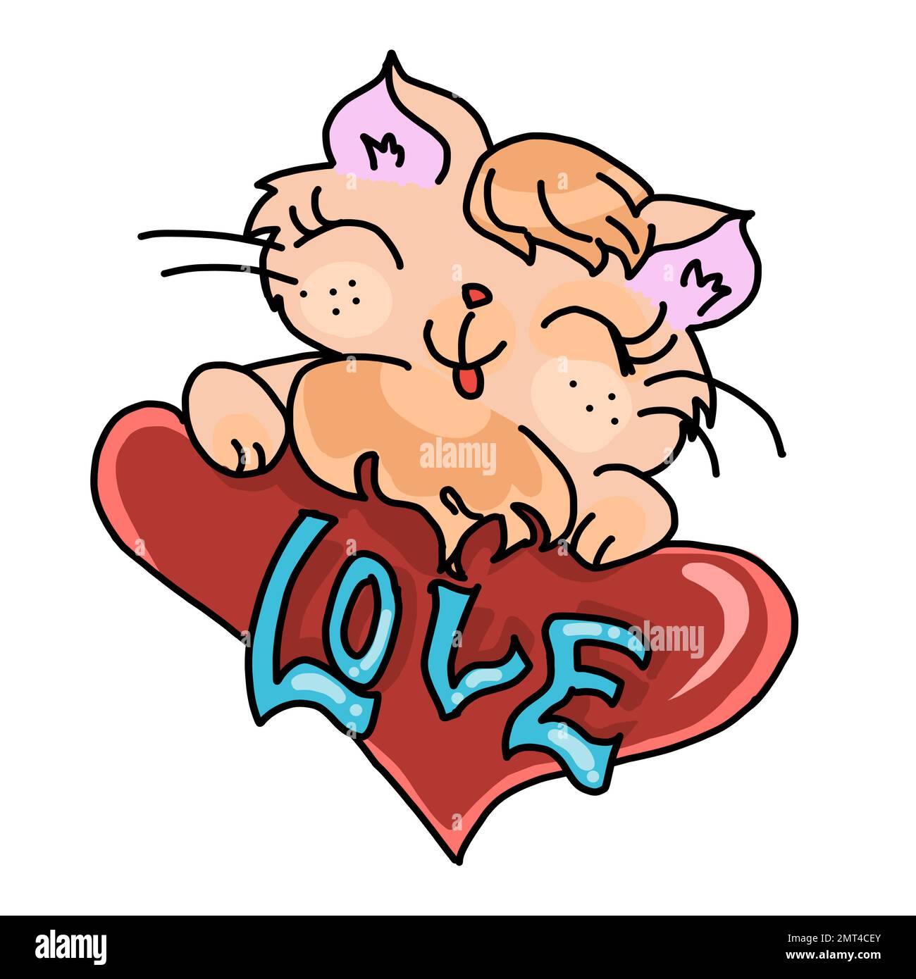 Cute kitten with a heart love in cartoon flat style isolated on white ...