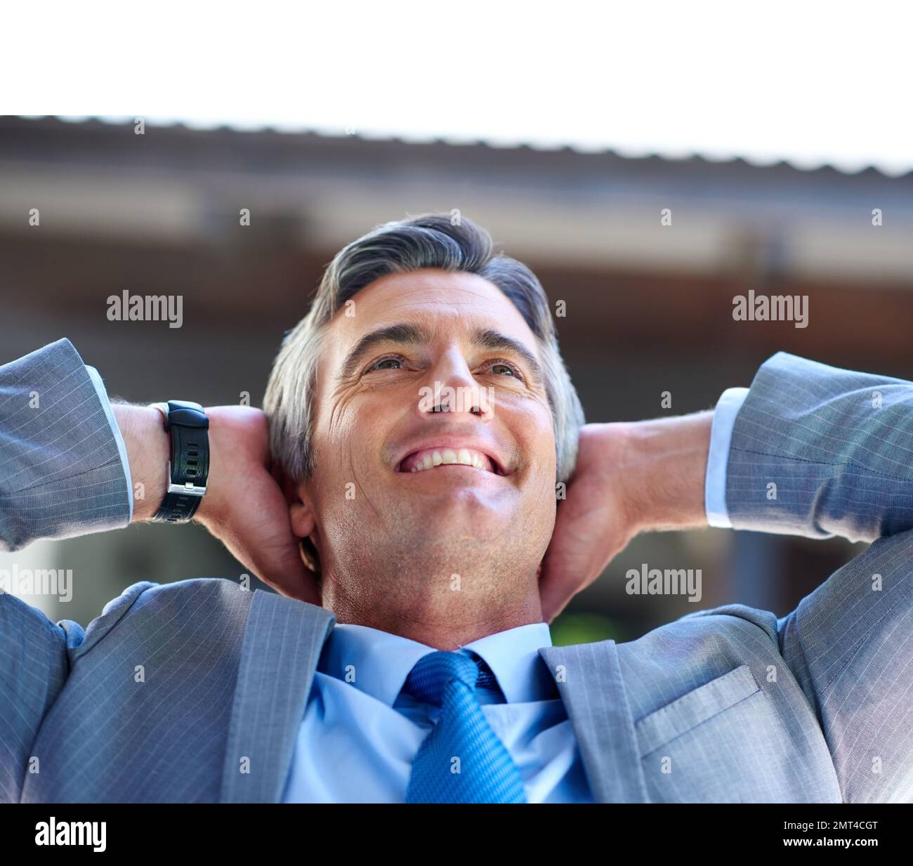 Relishing his success. a handsome mature businessman looking content ...