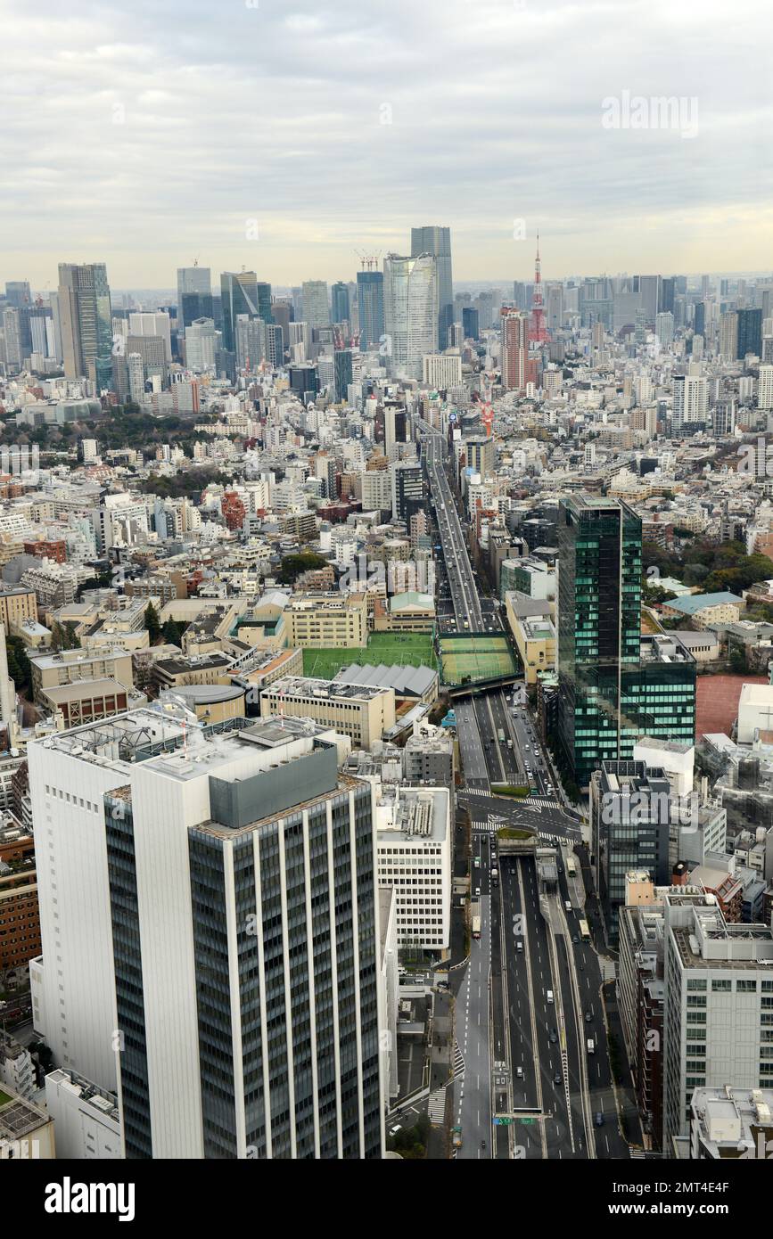 Aerial view of the Shibuya cross tower in Shibuya, Tokyo, Japan Stock ...