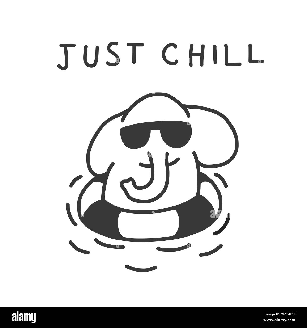 Cute elephant in cartoon doodle style. Just Chill. Isolated on white ...