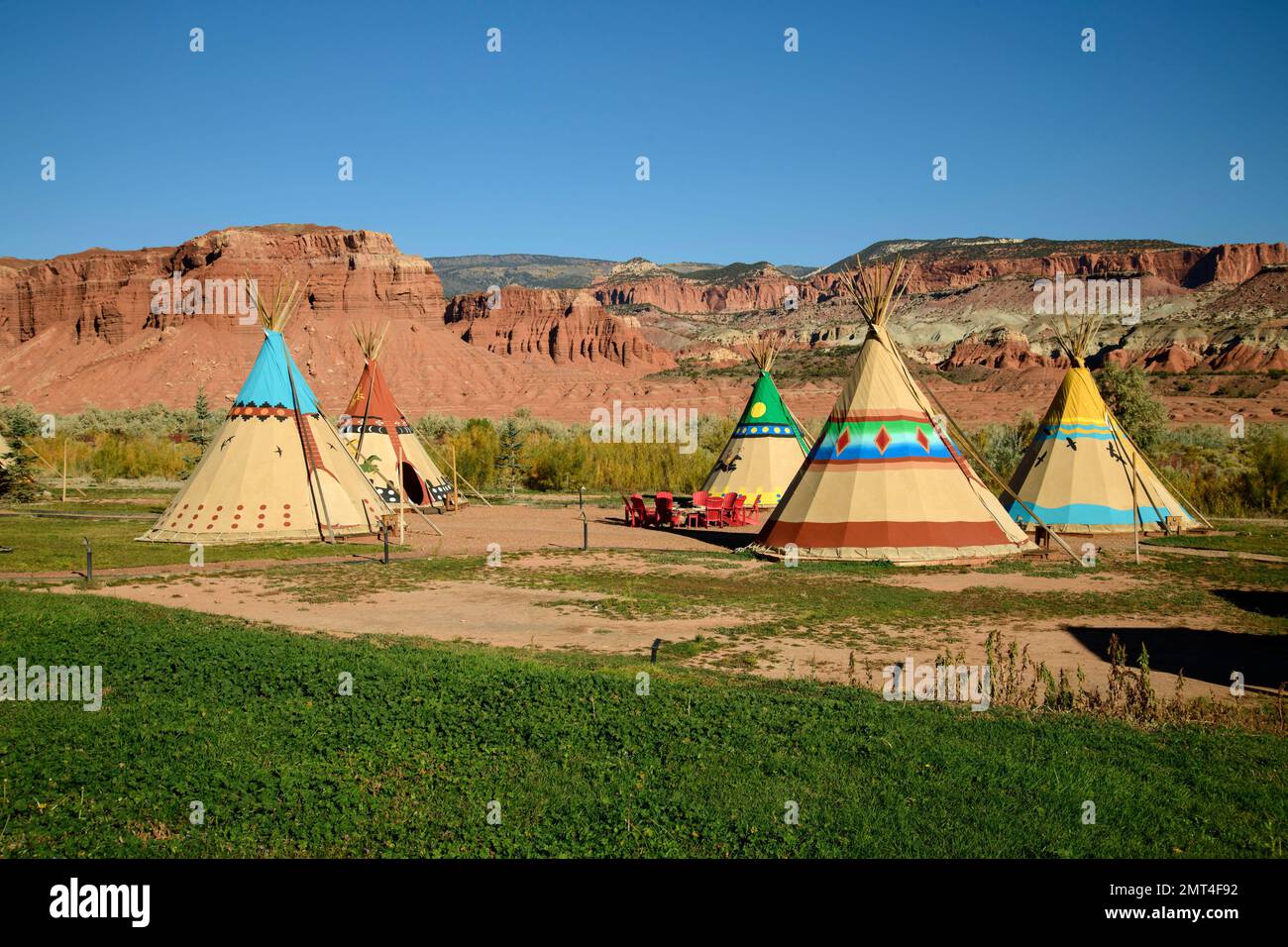 USA, Utah, Southwest, Colorado Plateau, Torrey, Tourist Tipi Camp Stock ...