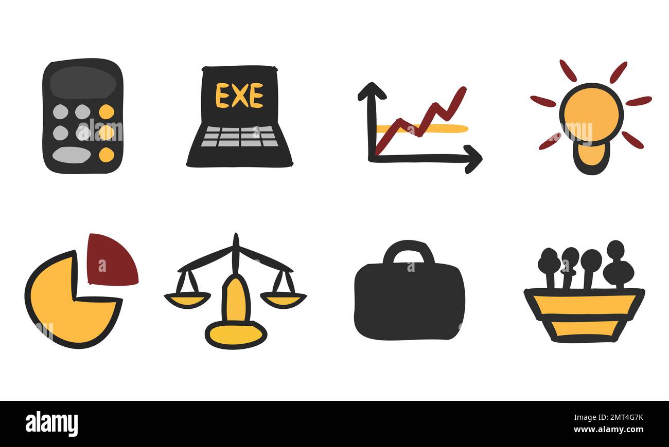Icons set for presentations in cartoon flat style. Icons calculator ...