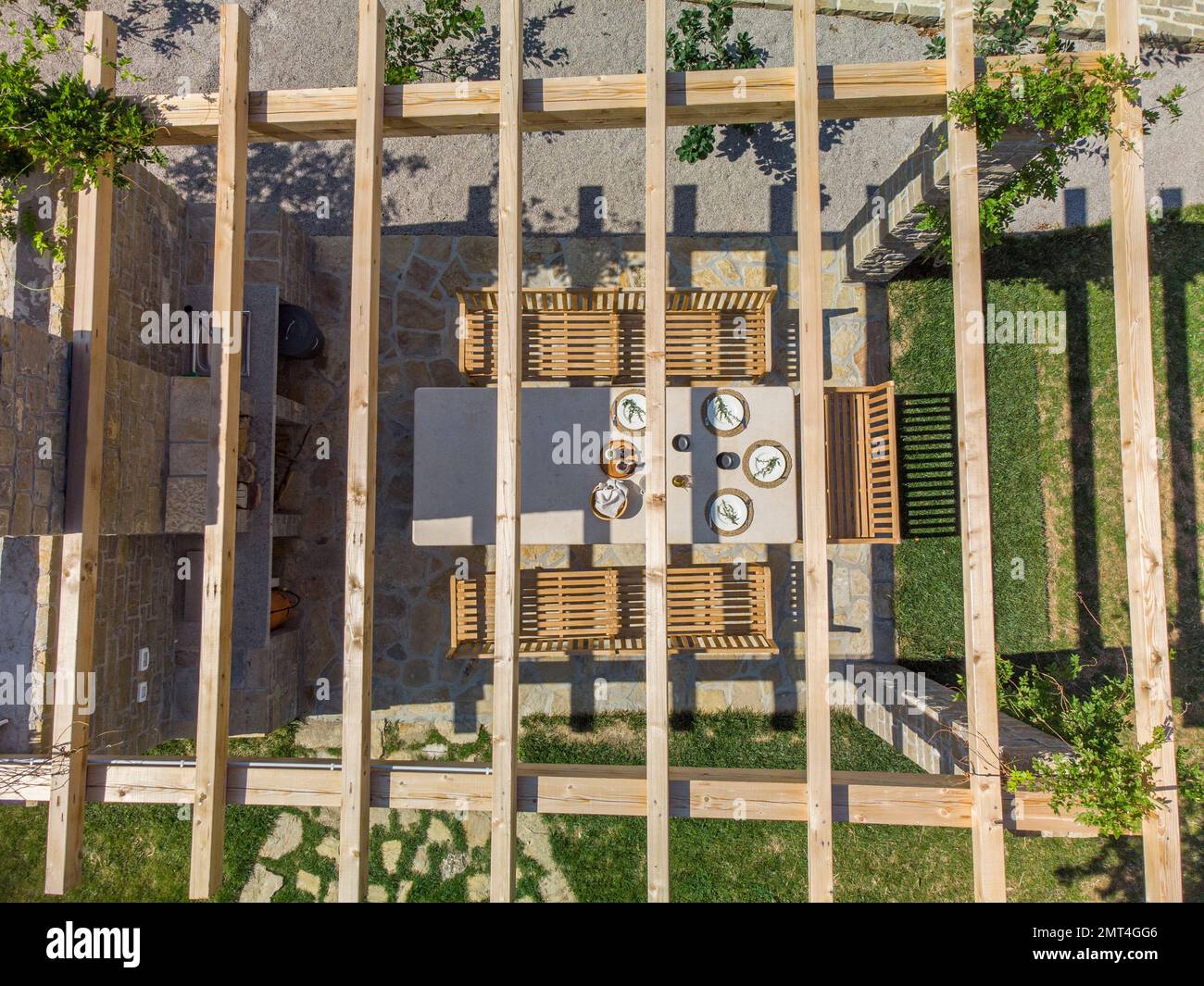 A top view of an outdoor dining table on a sunny day Stock Photo - Alamy