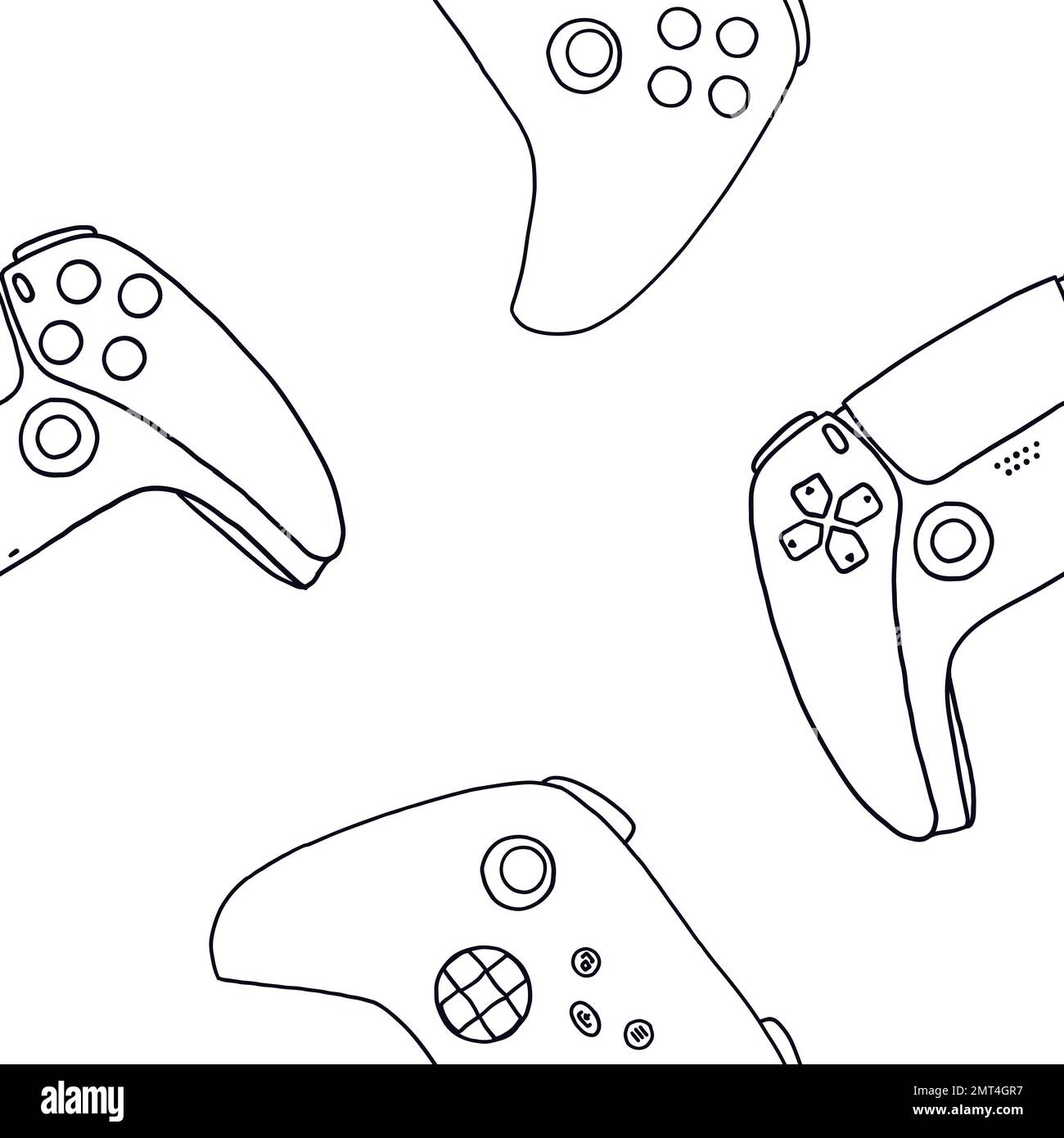 Seamless pattern of game controllers. Vector illustration in hand-drawn ...
