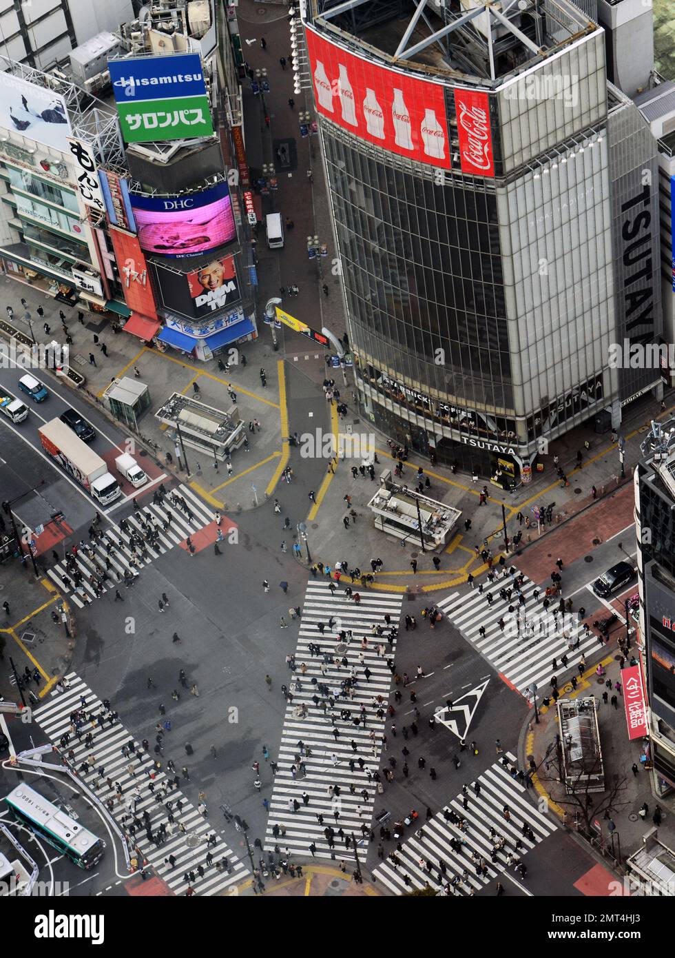 The iconic Shibuya crossing seen from the top of the Scramble Square building in Shibuya, Tokyo ...