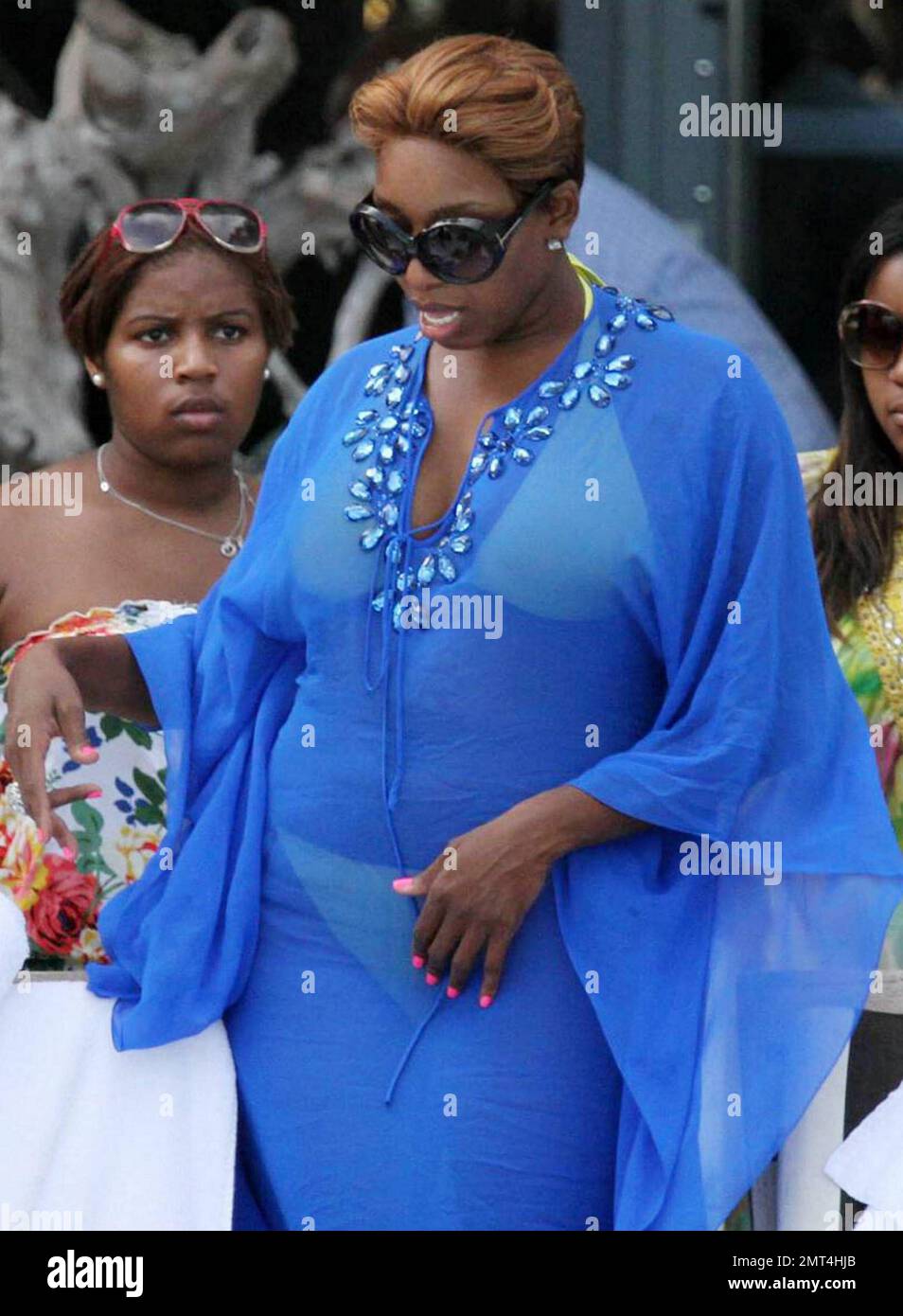 Reality TV star NeNe Leakes (blue bathing suit cover) from the Bravo ...
