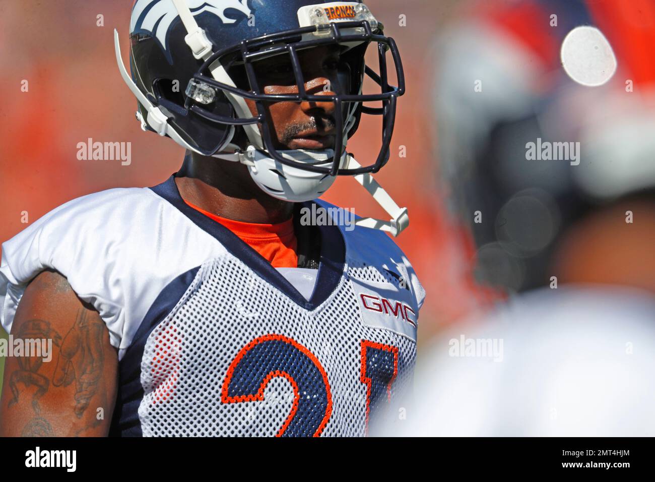 Denver Broncos cornerback Aqib Talib (21) takes part in drills during ...