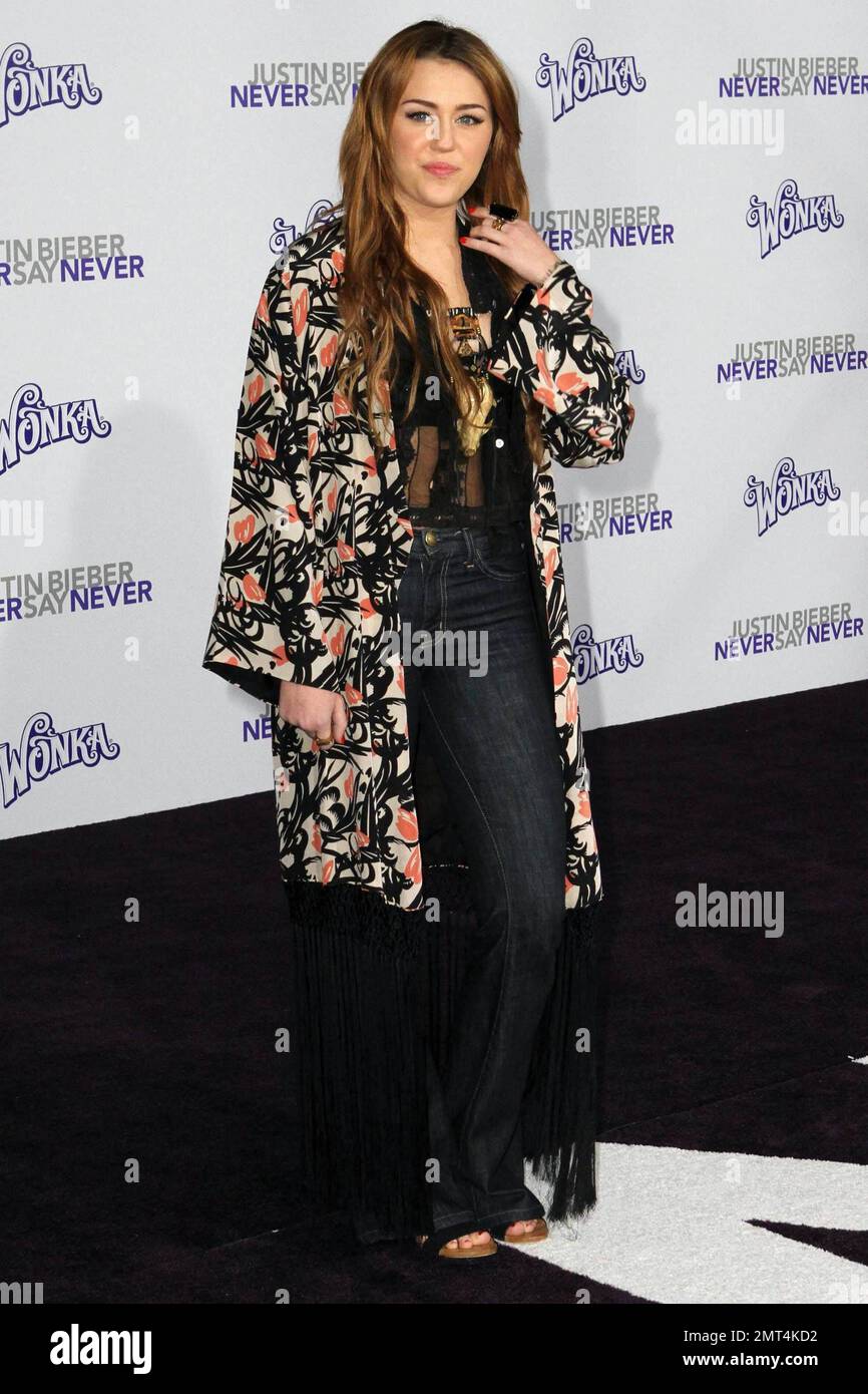 Mylie Cyrus at the premiere of "Justin Bieber: Never Say Never" at ...