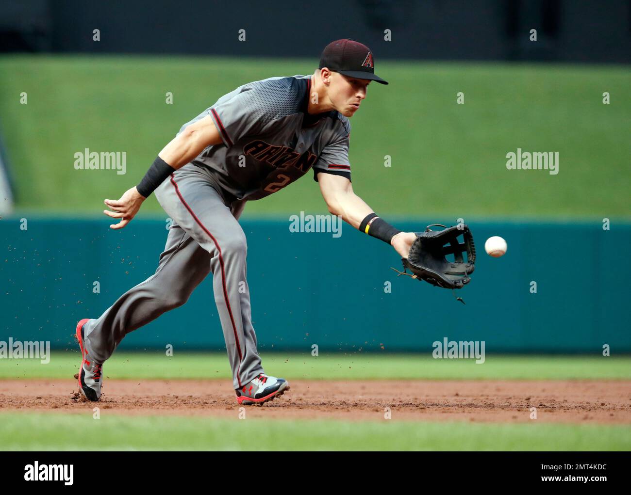 Arizona Diamondbacks third baseman Jake Lamb handles a grounder by St ...