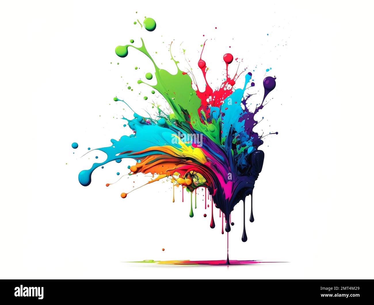 Abstract illustration of multicolor ink splash on white background ...