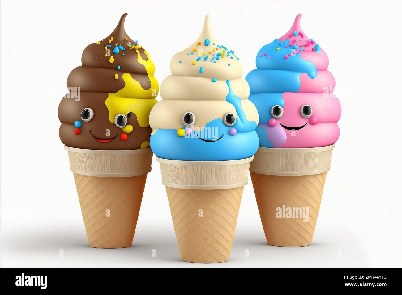 Illustration of cute cartoon happy ice creams with smiling face on ...
