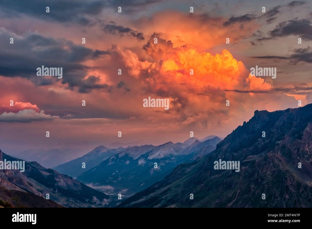 High alpine landscape with mountains and ridges of the French Dauphiné ...