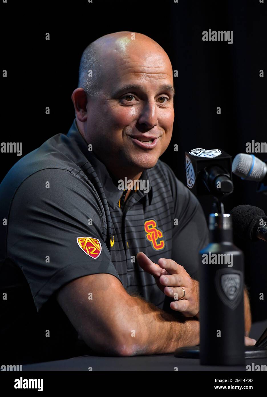 Southern California head coach Clay Helton speaks at Pac-12 NCAA ...