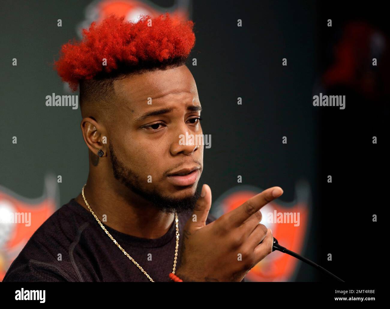 Tampa Bay Buccaneers linebacker Kwon Alexander gestures during an NFL ...