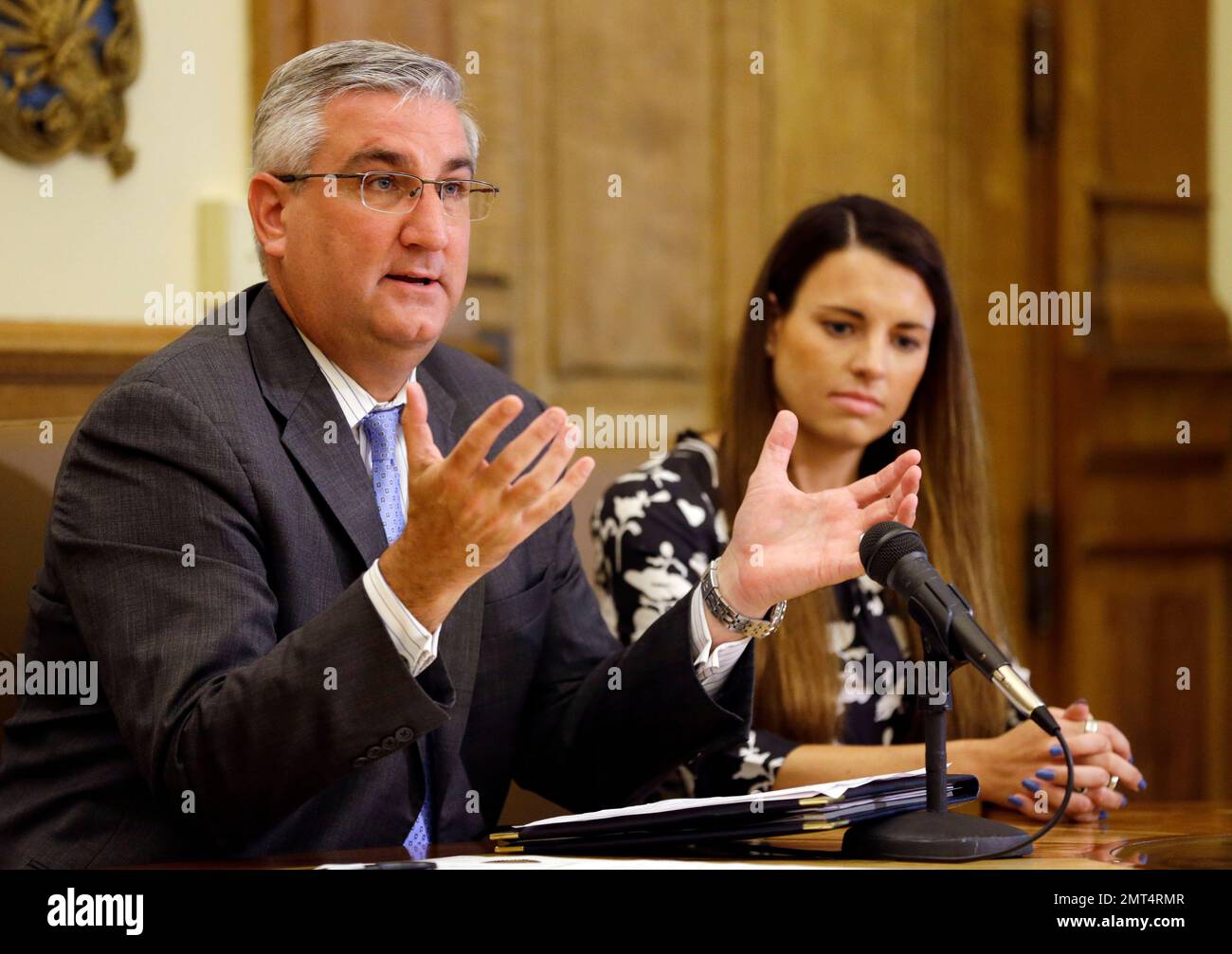Indiana Gov. Eric Holcomb announces at the Statehouse in Indianapolis ...