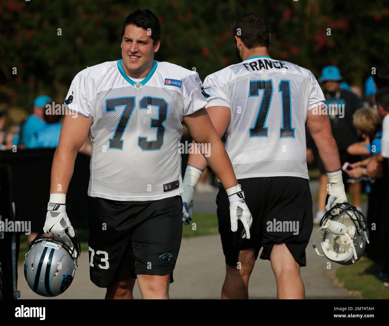 Carolina Panthers' Greg Van Roten (73) arrives before practice at ...