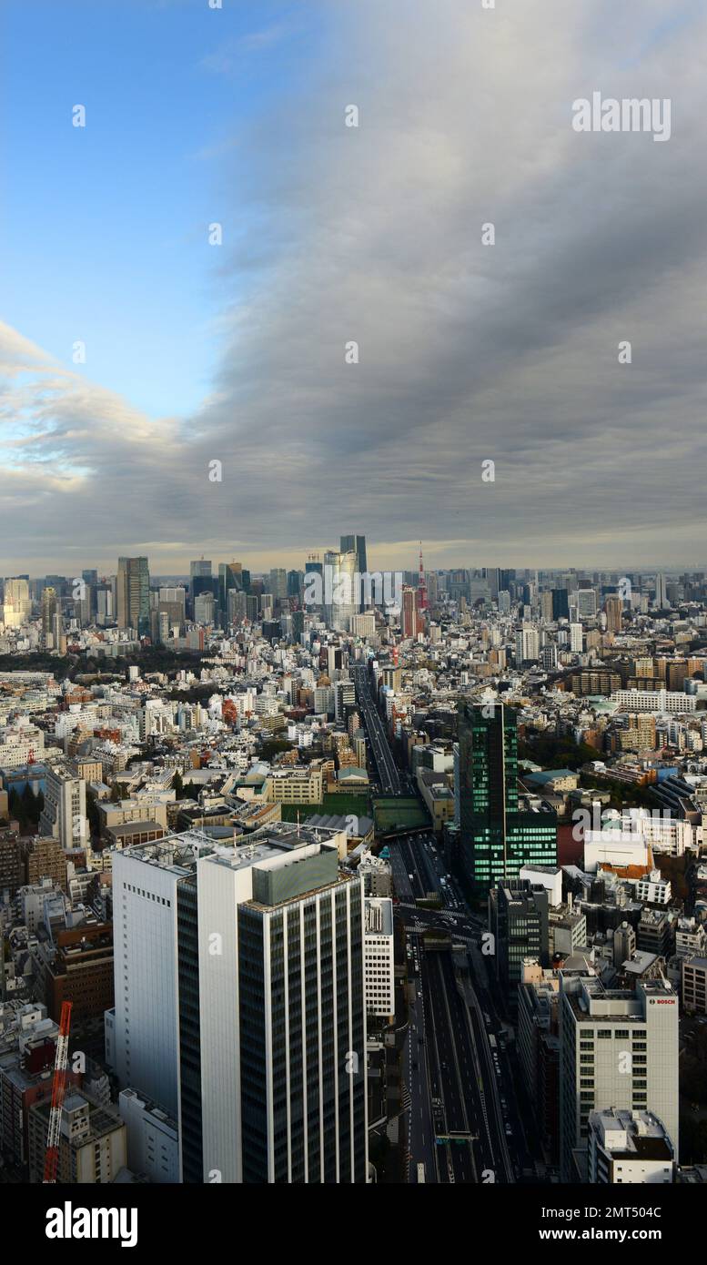 Aerial view of the Shibuya cross tower in Shibuya, Tokyo, Japan Stock ...