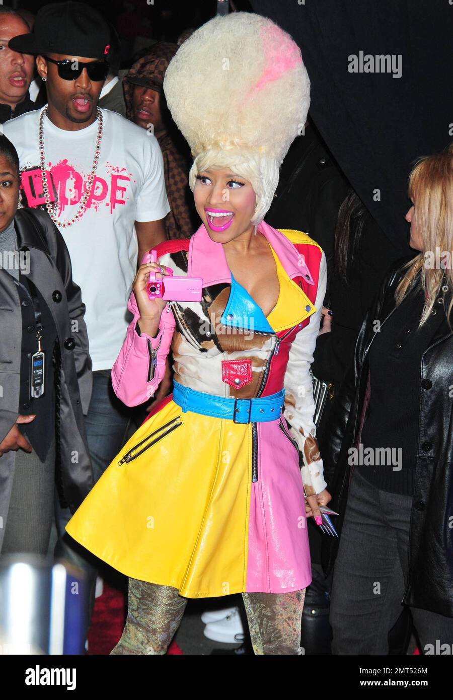 Hip hop and R&B singer Nicki Minaj wears a wild outfit of a bust ...