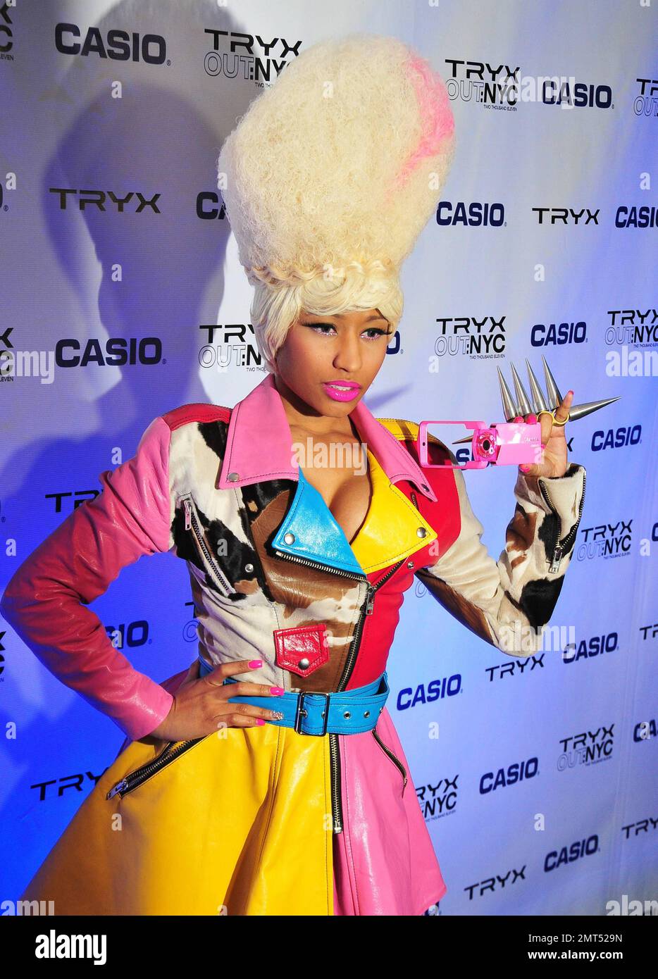 Hip hop and R&B singer Nicki Minaj wears a wild outfit of a bust ...