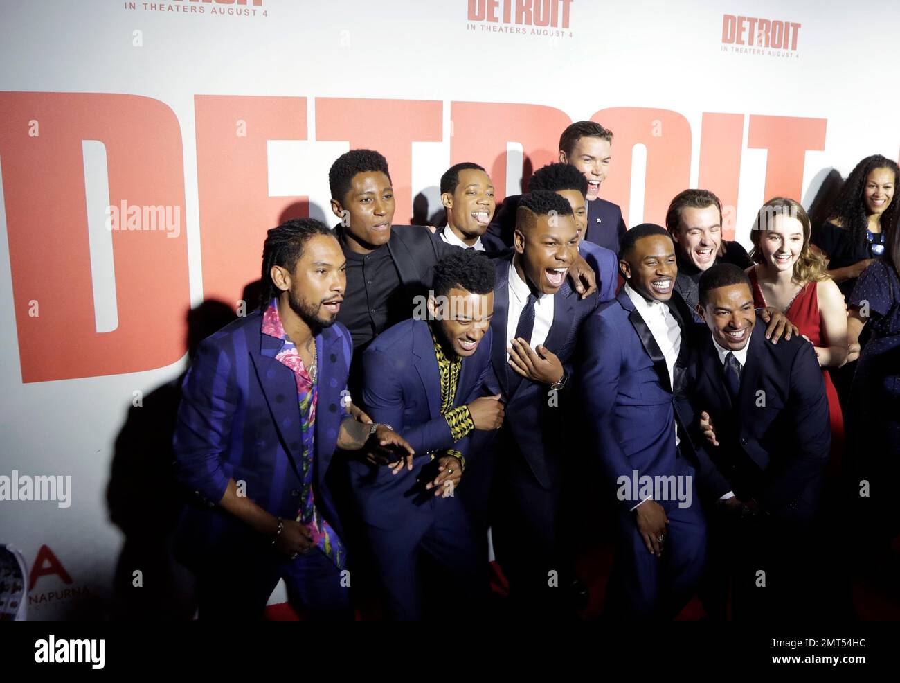 Cast members from the movie "Detroit" pose on the red carpet at the Fox ...