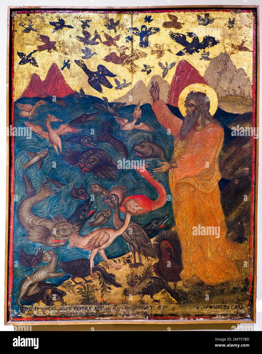 The creation of the animals, fishes and birds, Byzantine icon depicting ...