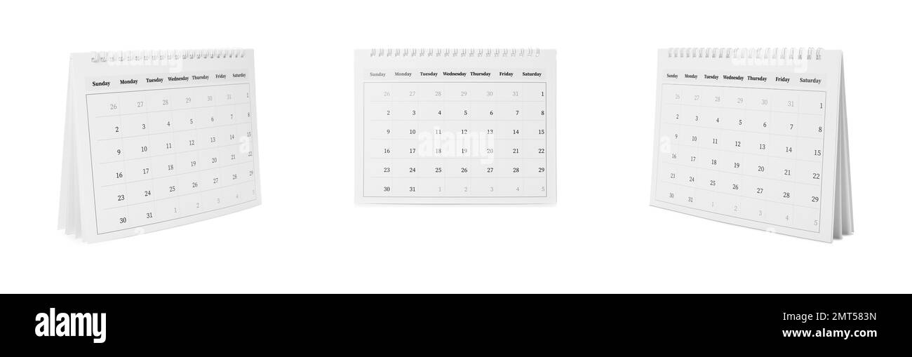 Collage of paper calendar on white background Stock Photo - Alamy