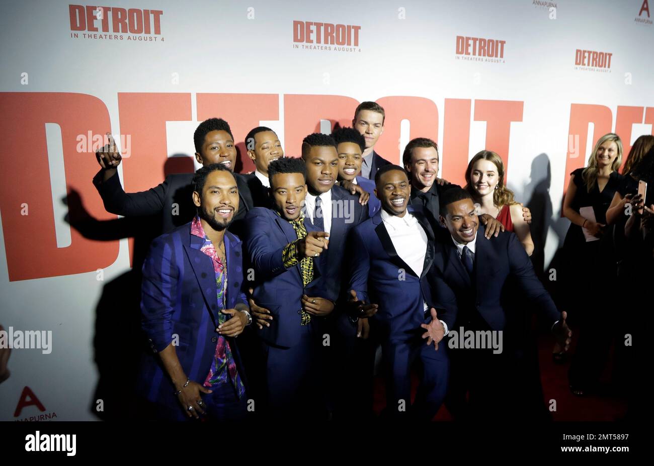 Cast members from the movie "Detroit" pose on the red carpet at the Fox ...