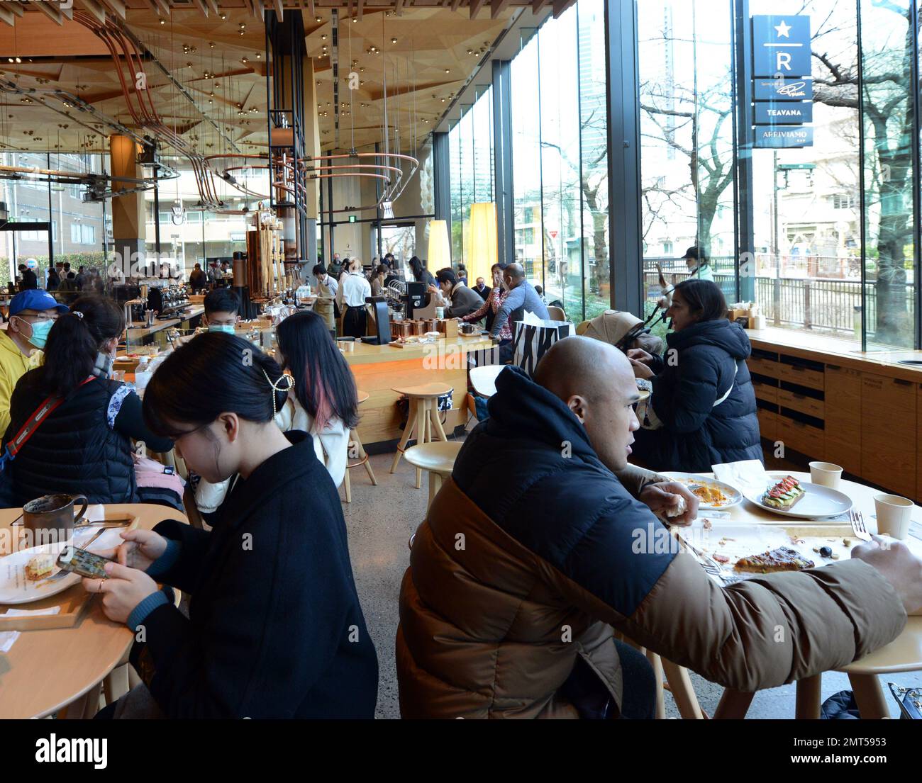 The beautiful interior of the Starbucks Reserve Roastery in Meguro City ...